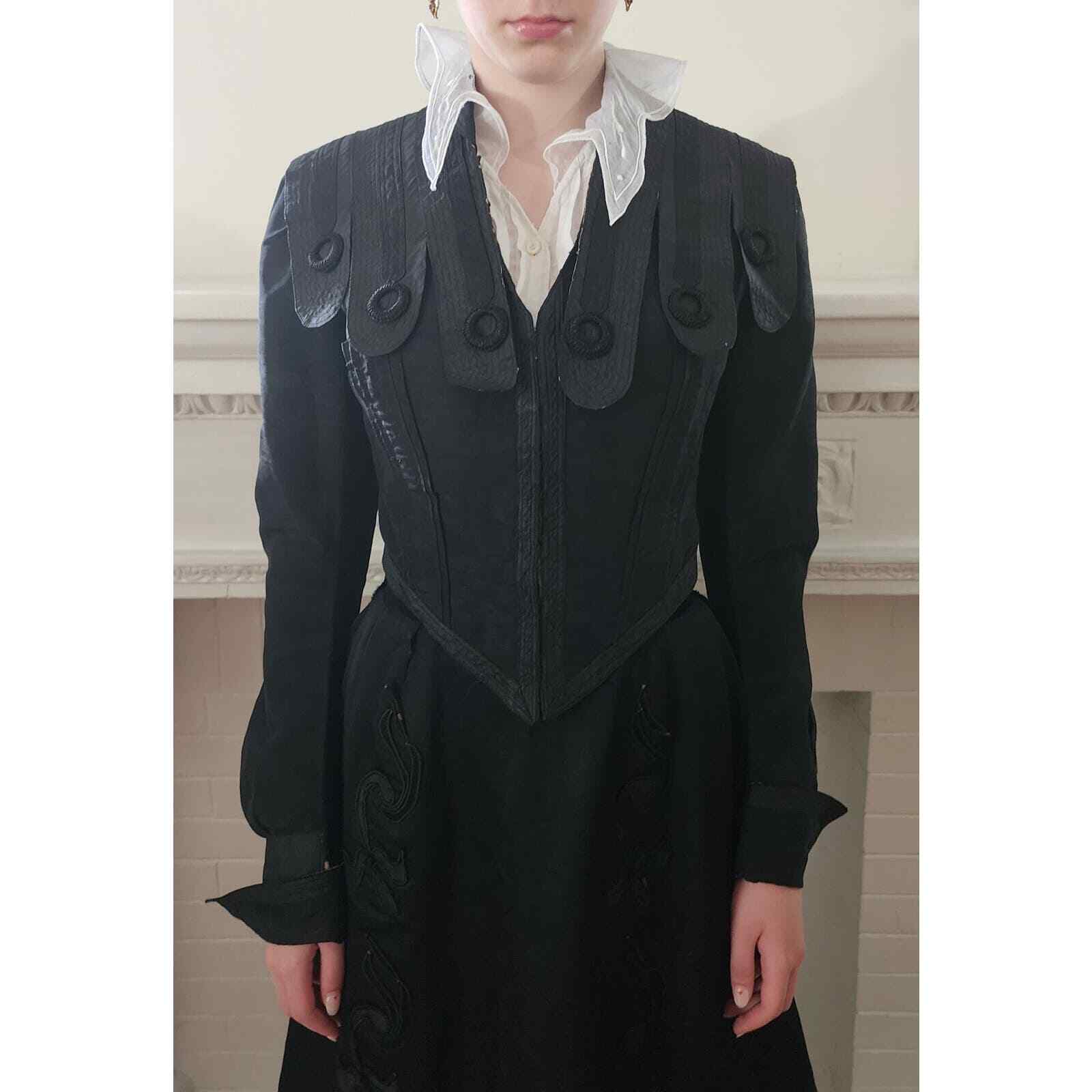 Antique Edwardian Jacket 1900s Black Satin w/Ribbon E… - Gem