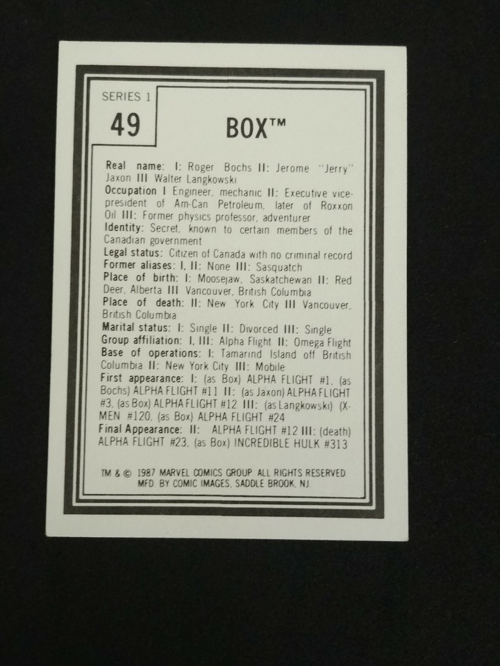 1987 Marvel Comic Images Card Captain Box #49 | eBay