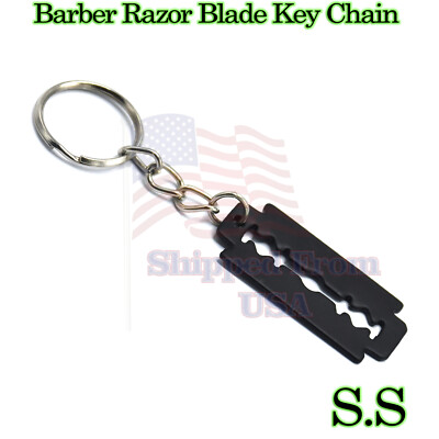 BARBER RAZOR BLADE KEY RING / KEY CHAIN STYLISH GIFT STAINLESS BLACK KC ...