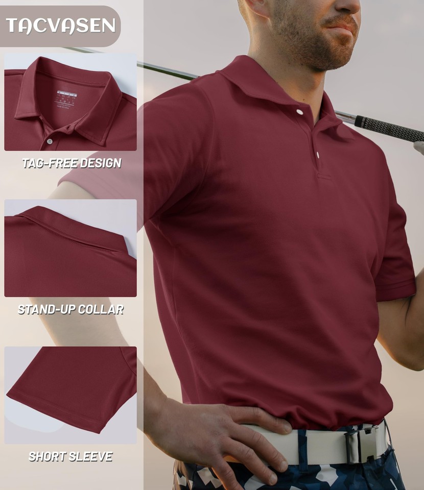 Men's Golf Sport Polo Shirts Summer Short Sleeve Quick Dry Team Work ...