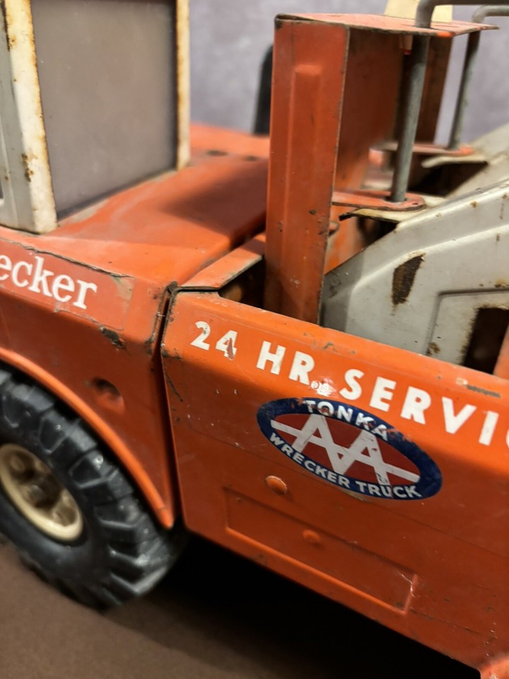 Mighty Tonka Wrecker Double Boom 24-HR Service AA Orange Tow Truck ...