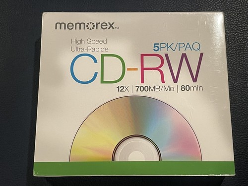 Memorex High Speed CD-RW Discs 5-Pack 12x 700MB 80 Min. Home PC Music ...