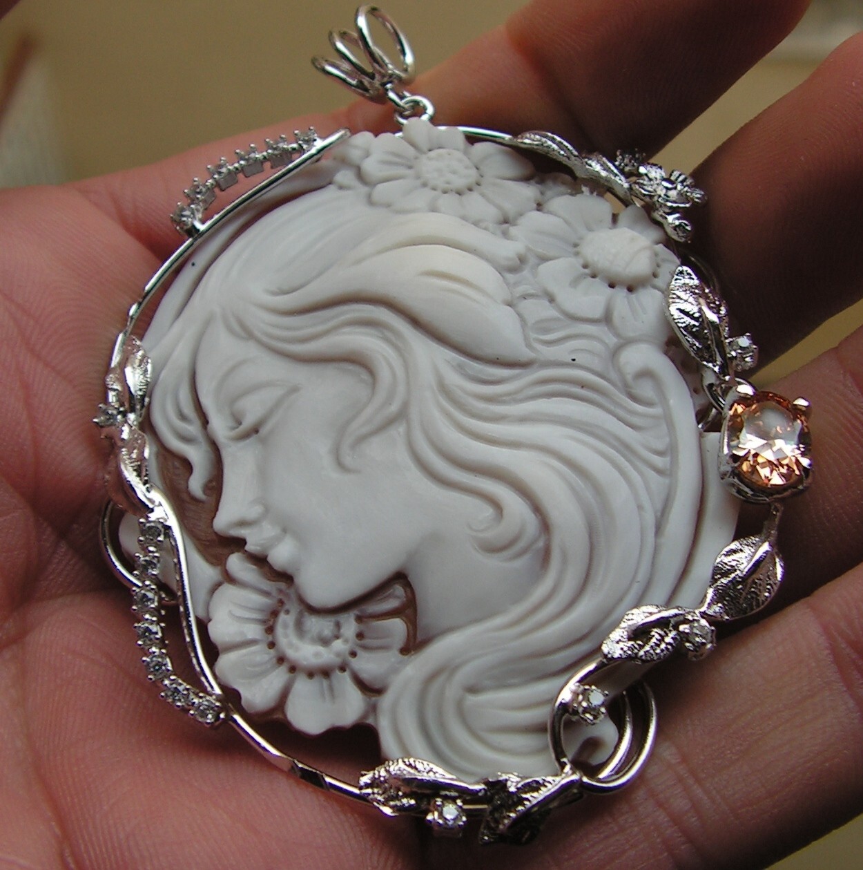 VINTAGE Silver Gold CAMEO SHELL SARDONYX WELL CARVED MADE IN ITALY lady ...