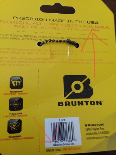 Brunton 9040 Key Ring Compass F-9040 5 Degree Resolution for sale ...