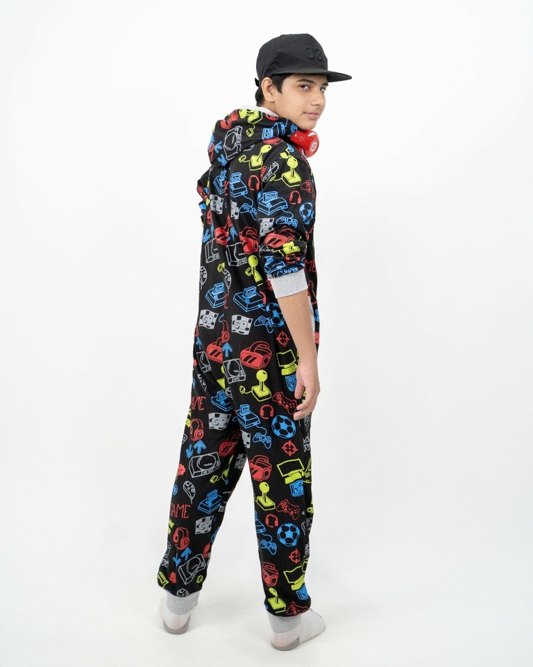 New Kids Boys Girls Gaming Pyjamas Gamer Family Jumpsuit All in One ...