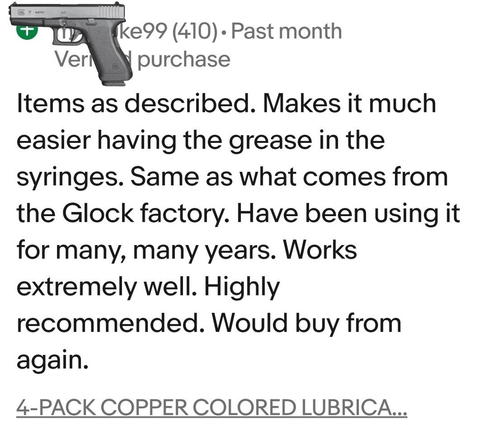 Factory Copper Grease Large 3CC APPLICATOR Fits All GLOCK GUNS | eBay