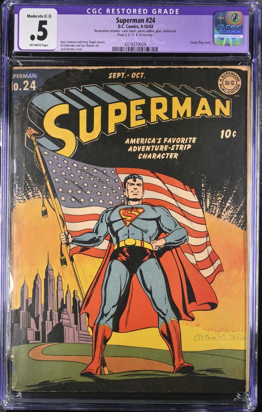 1943 Superman 24 CGC .5 Restored. USA American Flag Cover. WWII ERA ...