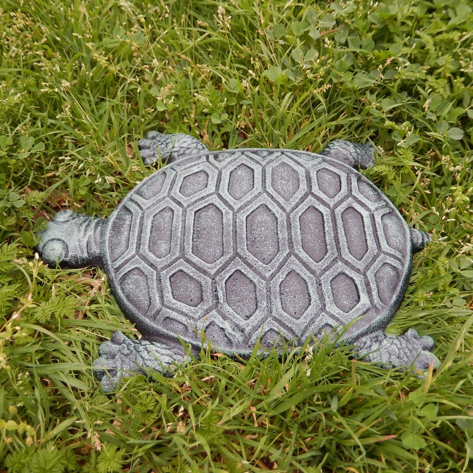 Large Cast Iron Turtle Stepping Stone Garden Yard Pond Decor Verdigris ...