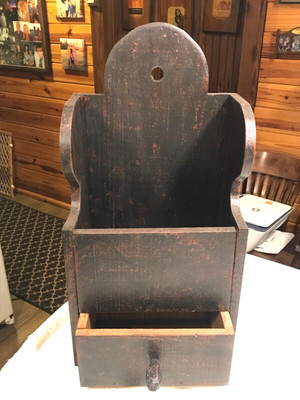 HANDMADE FARMHOUSE STYLE WOODEN SALT STORAGE BOX SHELF w/DRAWER - 20 ...