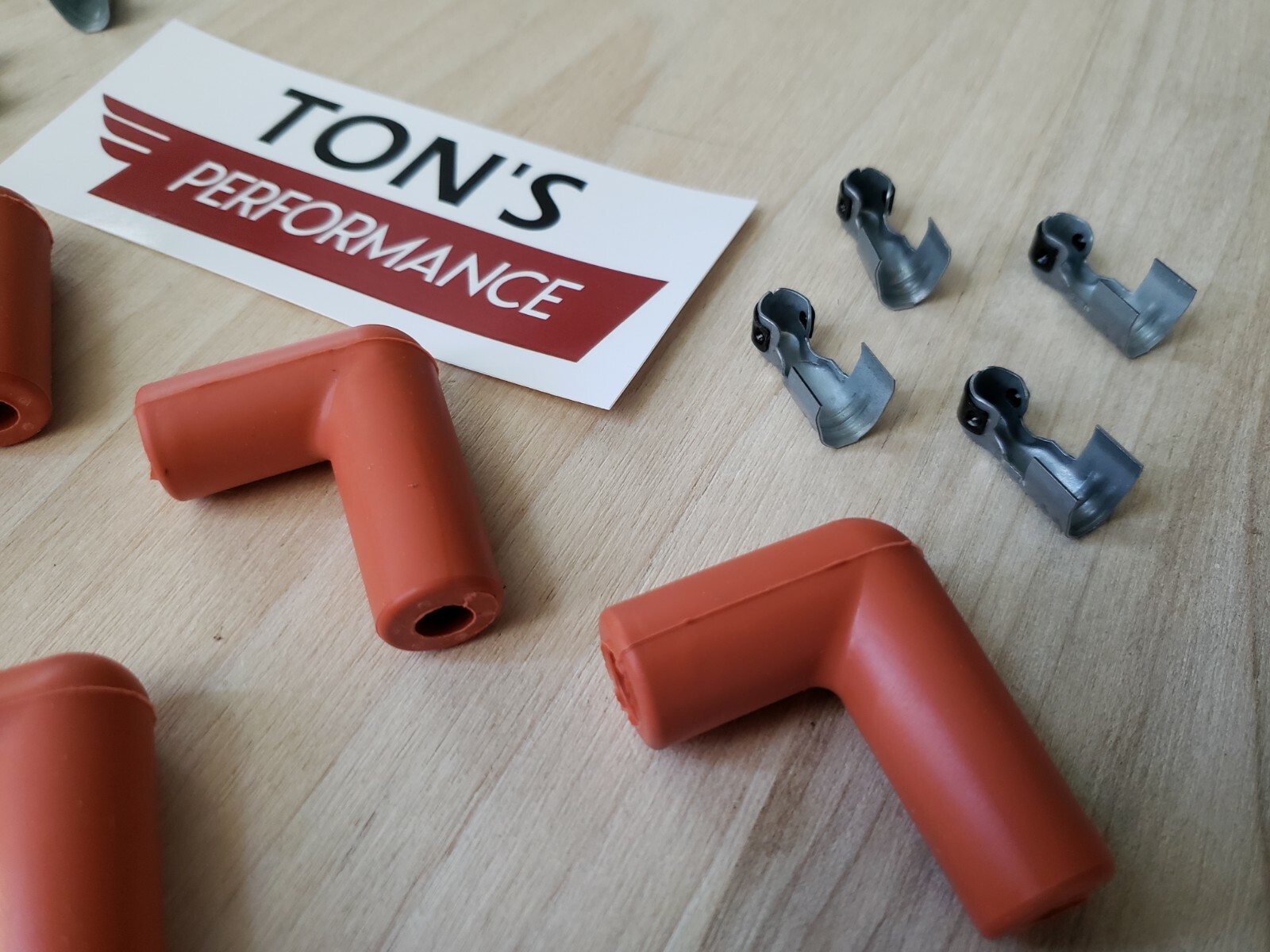 Set of 8 Orange Race High Temp Spark Plug Wire 90 right angle Boot ...