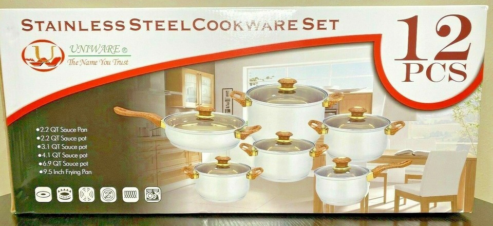 Stainless Stee Cookware Set Pots Sauce Pans Frying Pan Set 12 Pieces ...