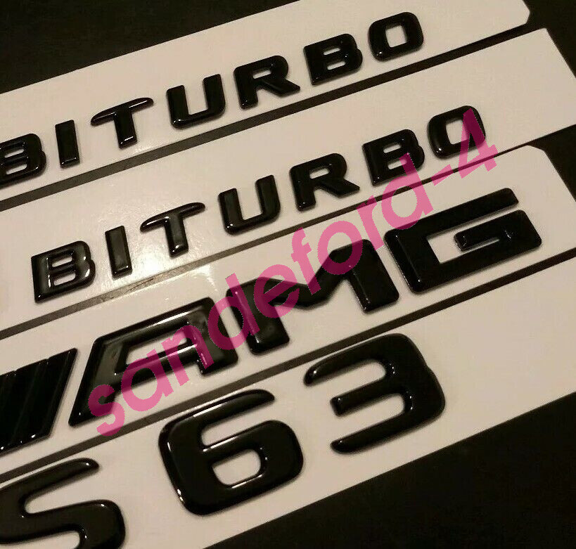 New Mercedes S63 V8 BITURBO + AMG Badge Glossy Black Trunk Fender ...