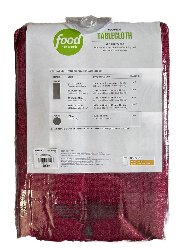 NEW Food Network Garnet Red Woven Fabric Tablecloth Table Cloth 60x84 ...