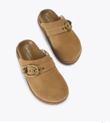 Kurt Geiger Tan Clog Mule Eagle Head Mayfair Suede Shoes 36.5/6 | eBay