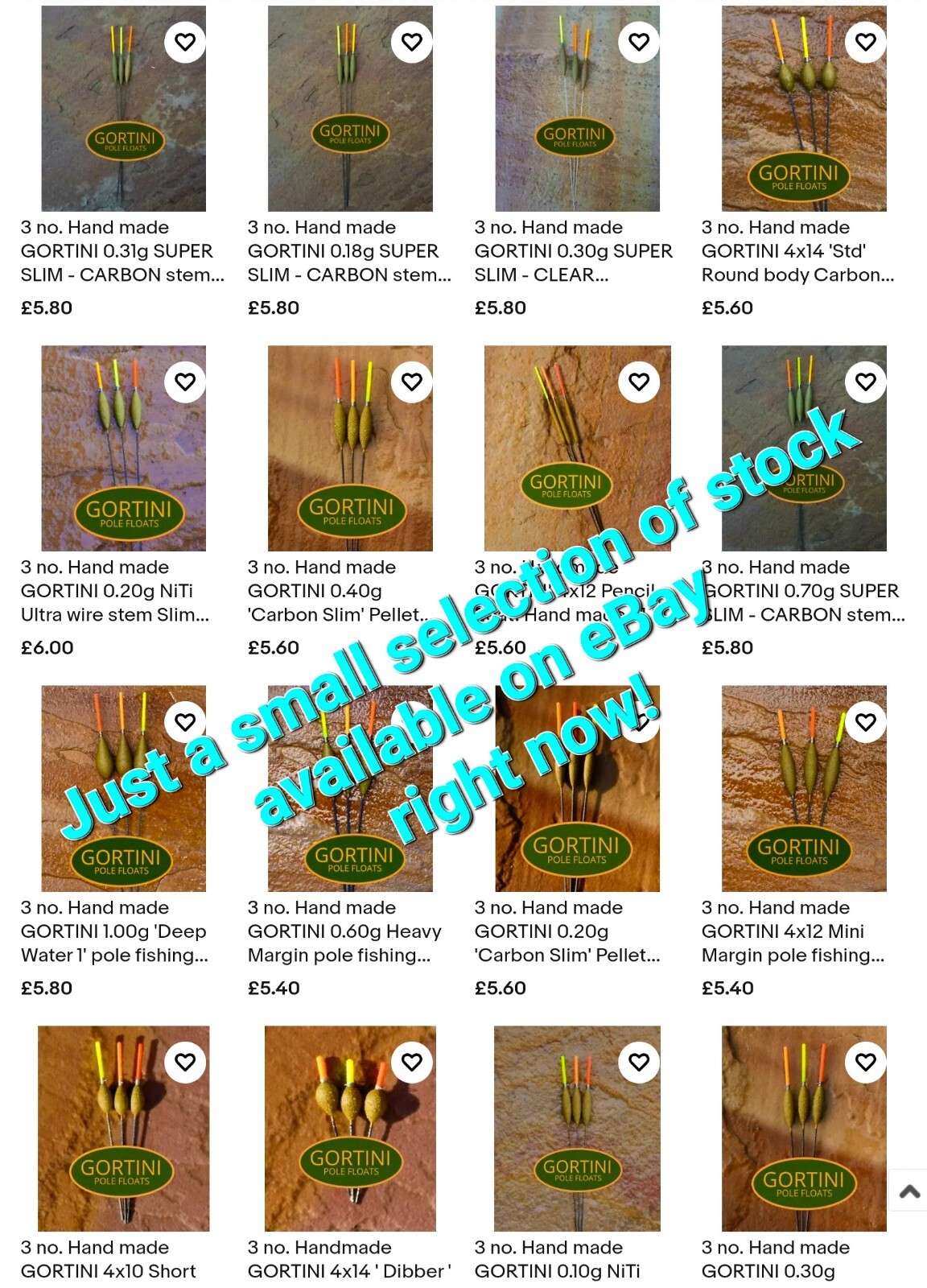 3 no. Handmade GORTINI 0.35g Margin floats. Carbon stem pole fishing ...