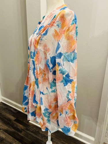Ruby Rd Tunic Top Shirt Blouse Women 1X Orange White Blue Watercolor ...