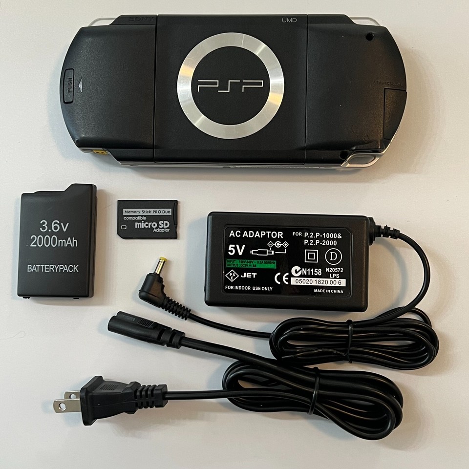 BLACK Sony PSP 1000 System w/ Charger & 64gb Memory Card Bundle TESTED ...