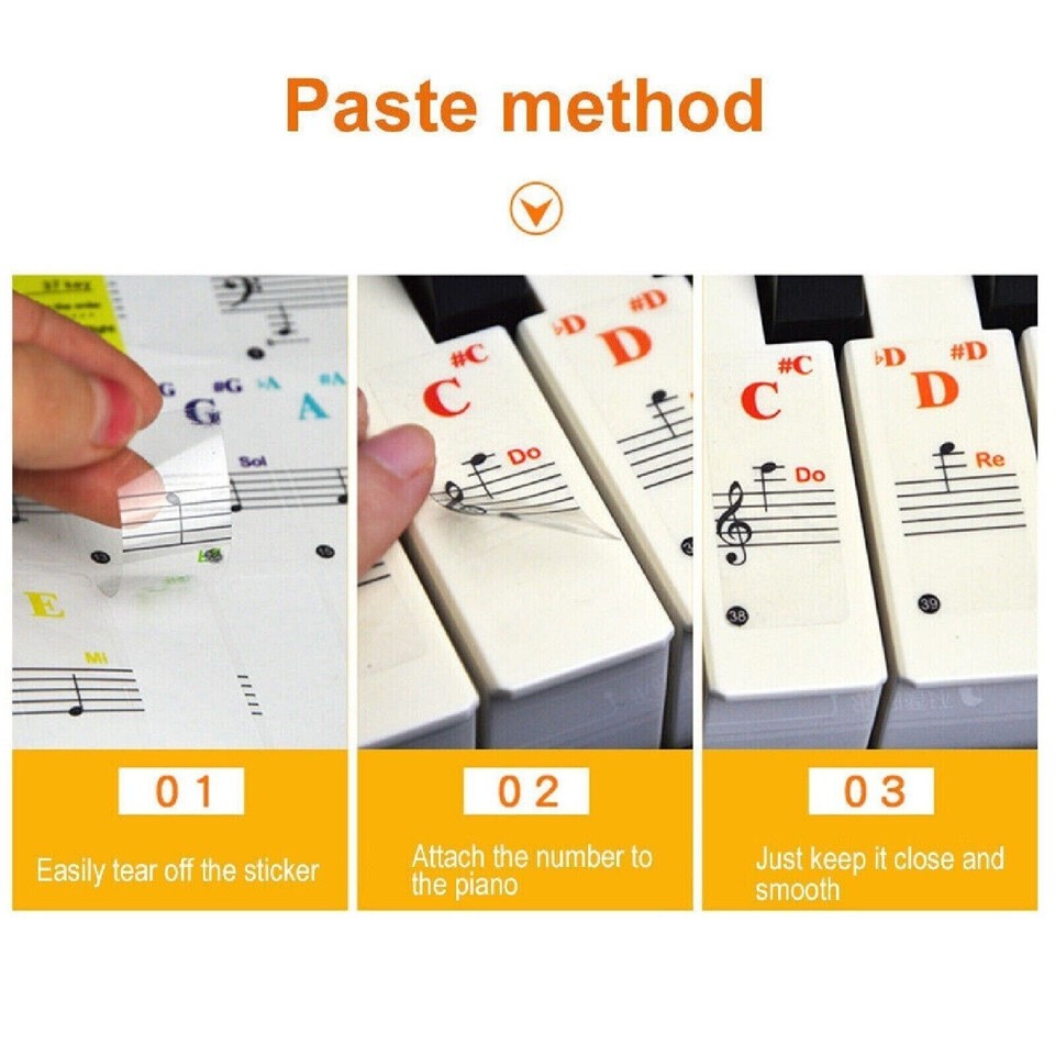 15.5 x40MM Piano Learning Music Keyboard Sticker 37/49/61/88 Key Note ...
