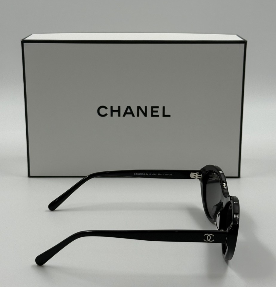 NEW CHANEL 5416 Oval Black Acetate & Gray Lens Sunglasses 100% ...