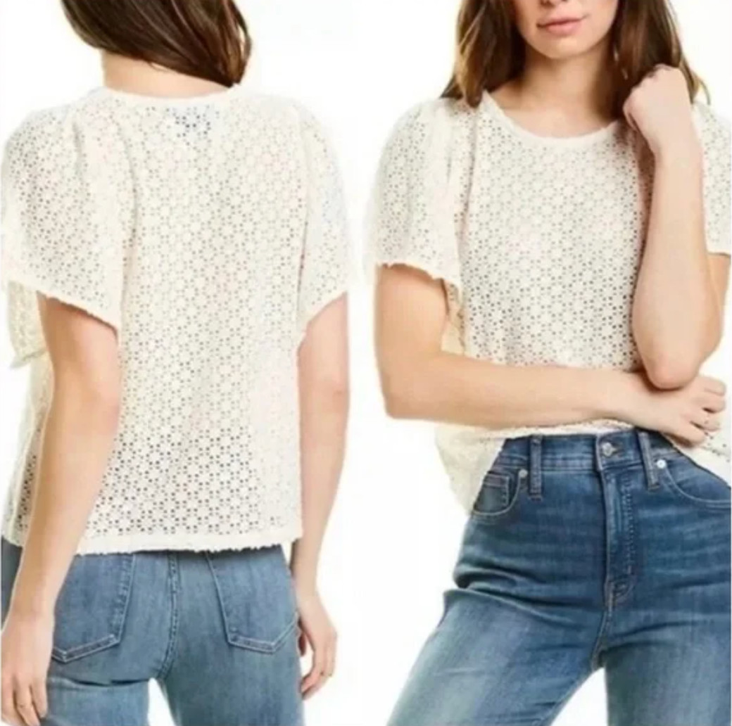 Madewell Texture & Thread Eyelet Flutter-Sleeve Top S… - Gem