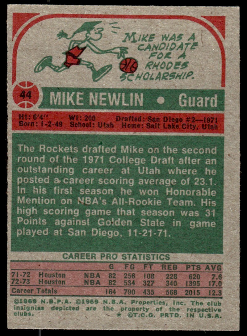 1973-74 Topps Mike Newlin Set Break Houston Rockets #44 | eBay