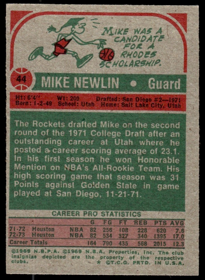 1973-74 Topps Mike Newlin Set Break Houston Rockets #44 | eBay