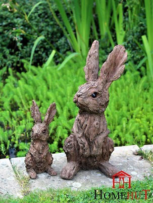 Garden Ornament Rabbit Hare Sculpture indoor outdoor Wood Effect 38cm ...