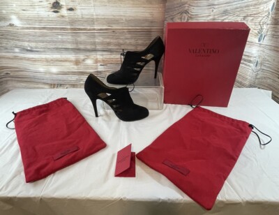 Valentino Garavani Suede Cutout Lace-up Heel Booties 38.5 W Box Red ...