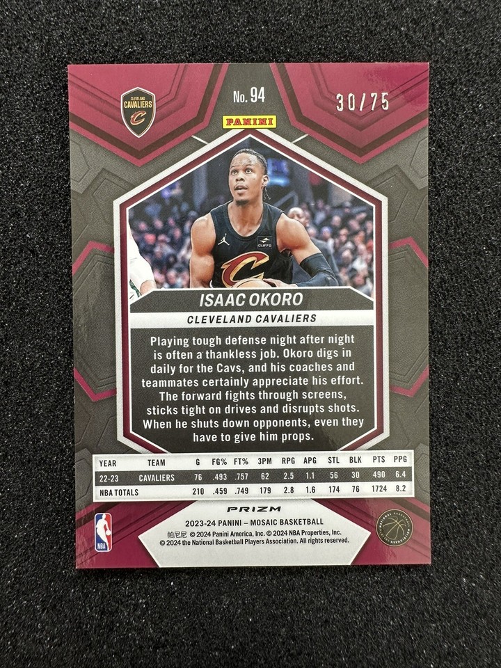 2023-24 Panini Mosaic Isaac Okoro Cleveland Cavaliers Teal Prizm /75 | eBay