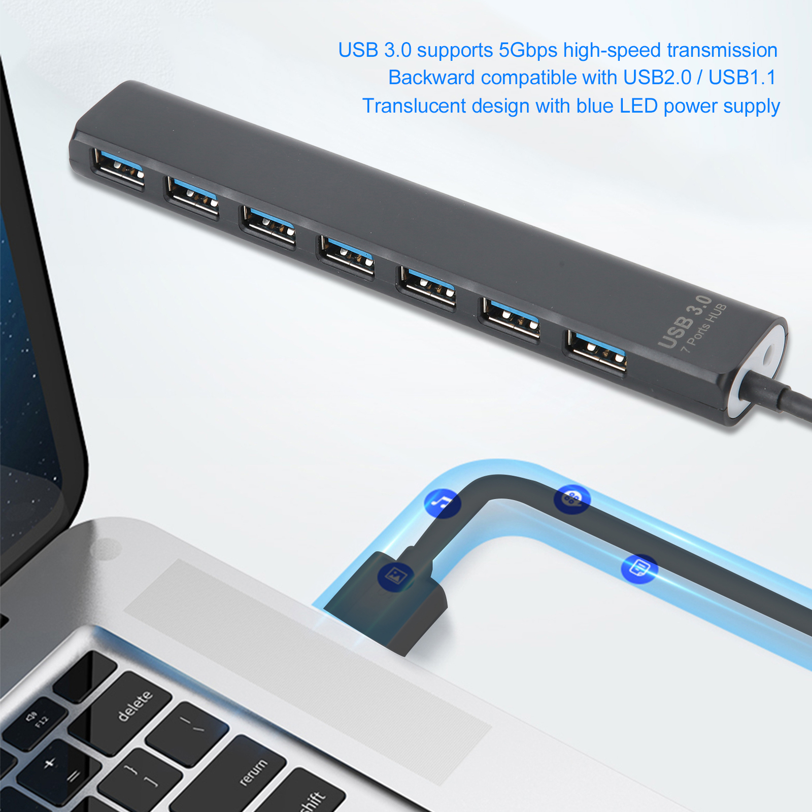 USB 3.0 Hub Black 7 In 1 High Speed Transmission Splitter Network ...