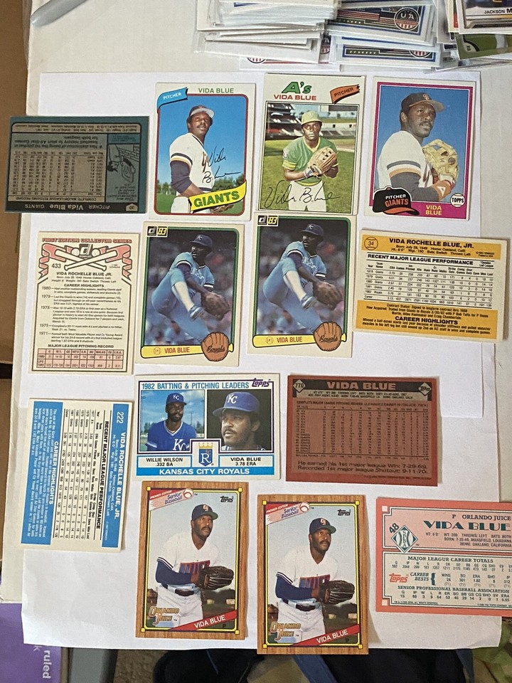 Vintage VIDA BLUE Baseball Card Lot14 Topps Donruss Giants Royals MLB ...