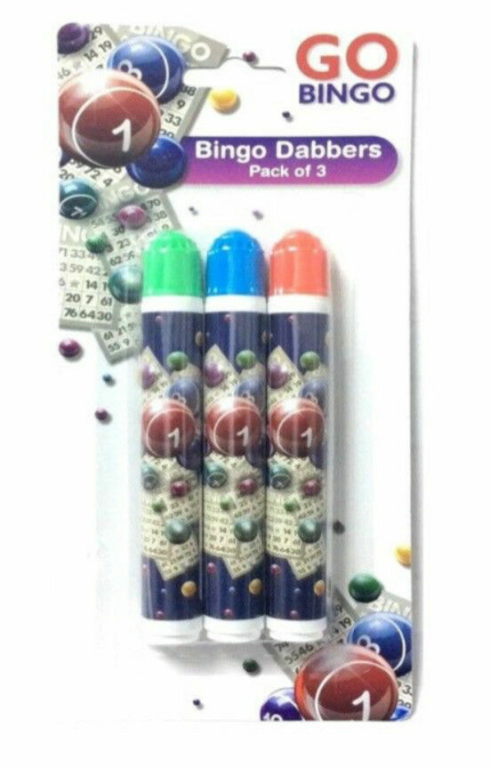 PACK OF 3 ASSORTED COLOUR GO BINGO DABBERS PENS MARKERS RED BLUE ...