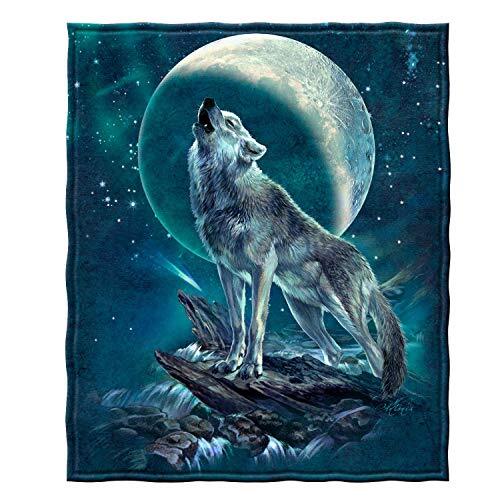 Howling Wolf Fleece Blanket for Bed 50" x 60" Moon Fleece Throw Blanket ...