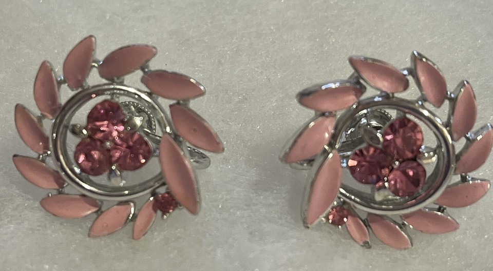 Lisner Vintage Signed Pink Leaf Glass Rhinestone Necklace And Earrings ...