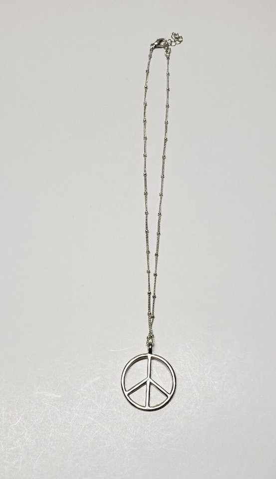Silver Tone Chain Peace Sign Necklace | eBay