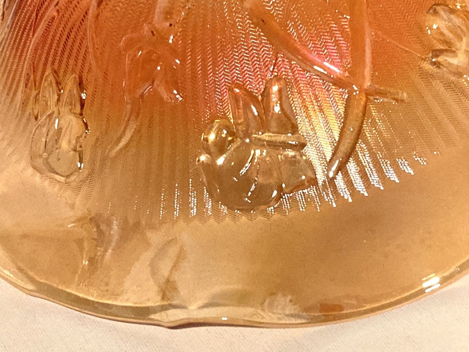 Jeanette Marigold Carnival Glass Bowl Iris and Herringbone Ruffled Edge ...