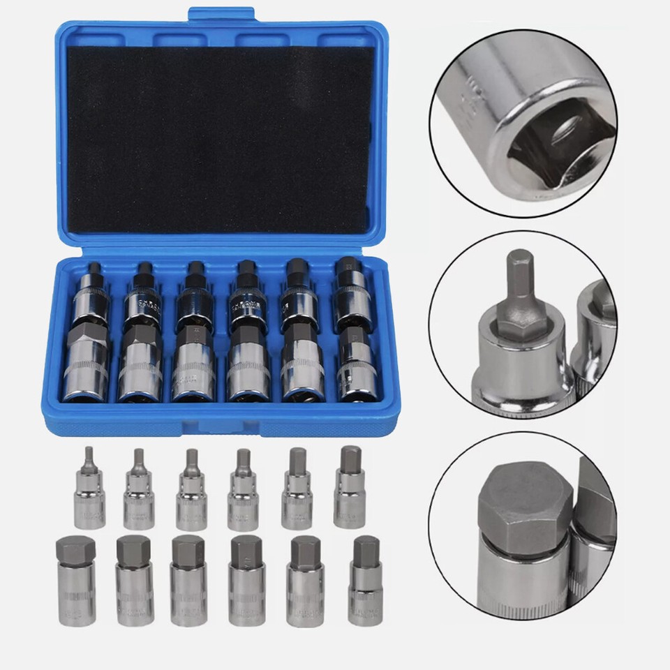 12Pcs 1/2 Inch Drive Impact Hex Bit Socket Set H5-H22 Hexagon Allen Key ...