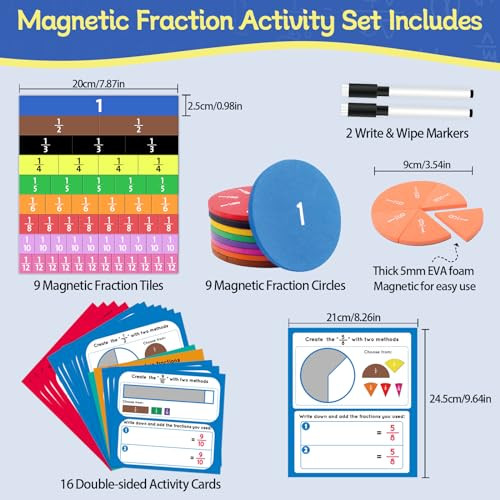 Magnetic Fraction Tiles & Circles Activity Set, Math Manipulatives 4th ...