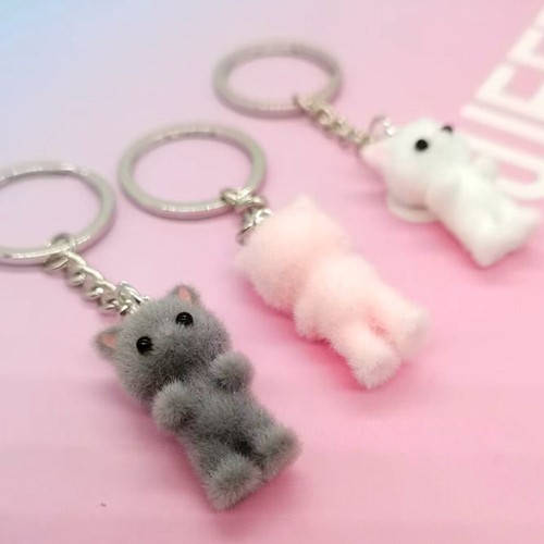 3D Cartoon Flocking Cat Keychain Animal Key Lanyard Key Ring Women Men | eBay Australia