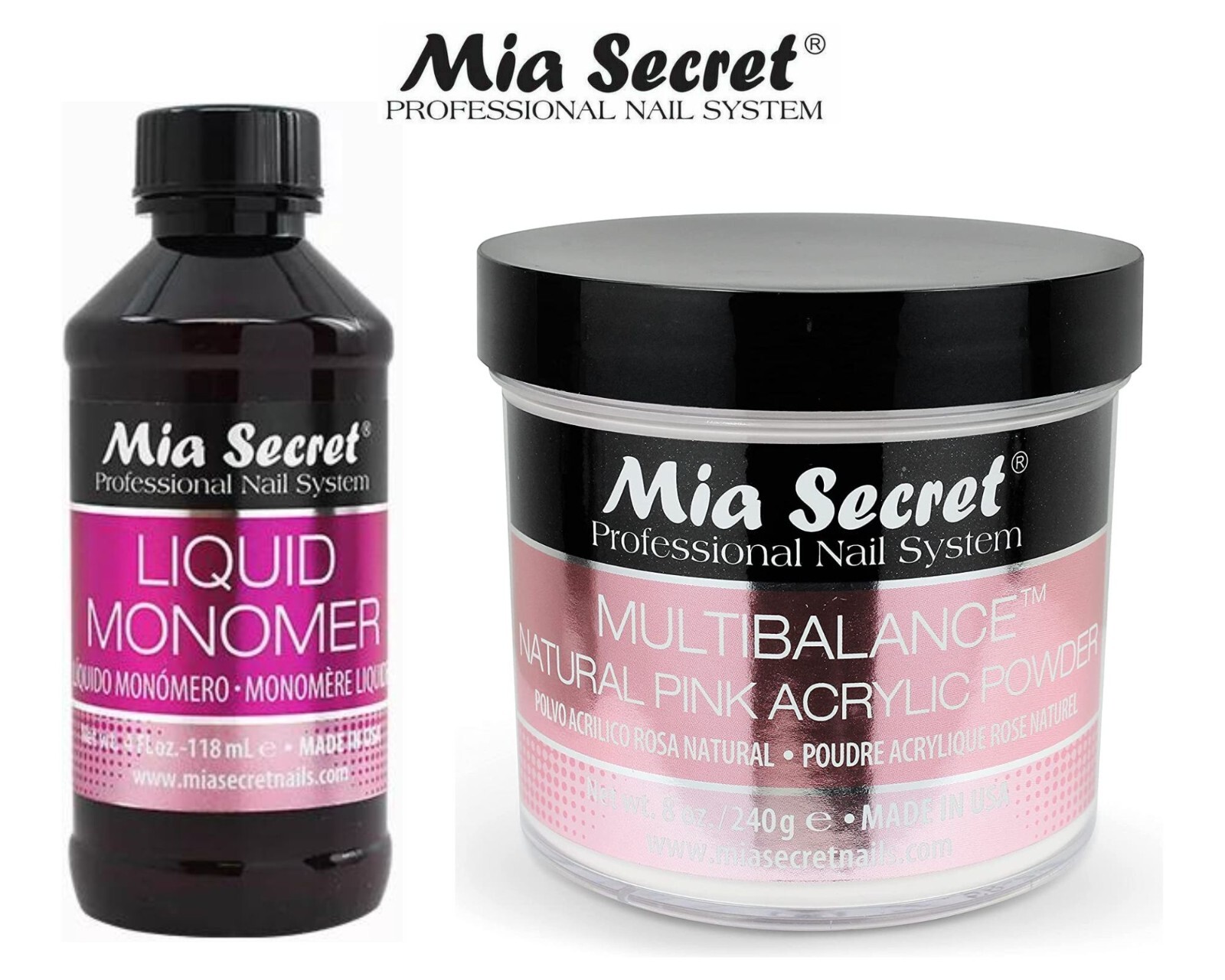 Mia Secret Liquid Monomer 4 oz with Natural Pink 8 oz Acrylic Powder | eBay