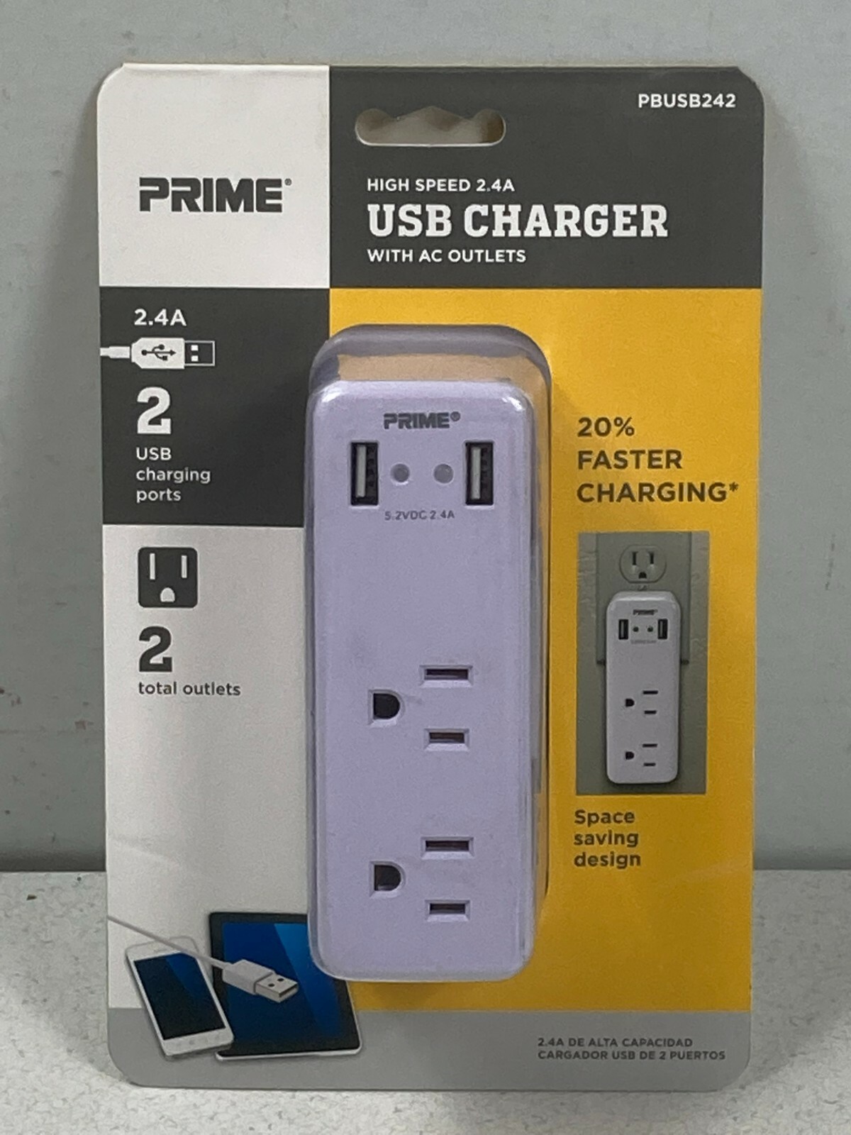 Prime Line High Speed 2.4A USB Charger w/Two 120 Volt AC Outlets! | eBay