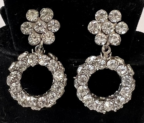Vintage Prong Set Rhinestone Flower Cluster w/Large Circle Dangles Clip ...