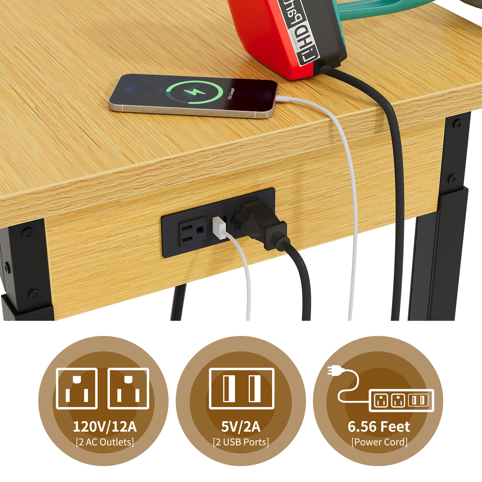 59" L Heavy-Duty Adjustable Workbench with Pegboard & Power Outlets ...