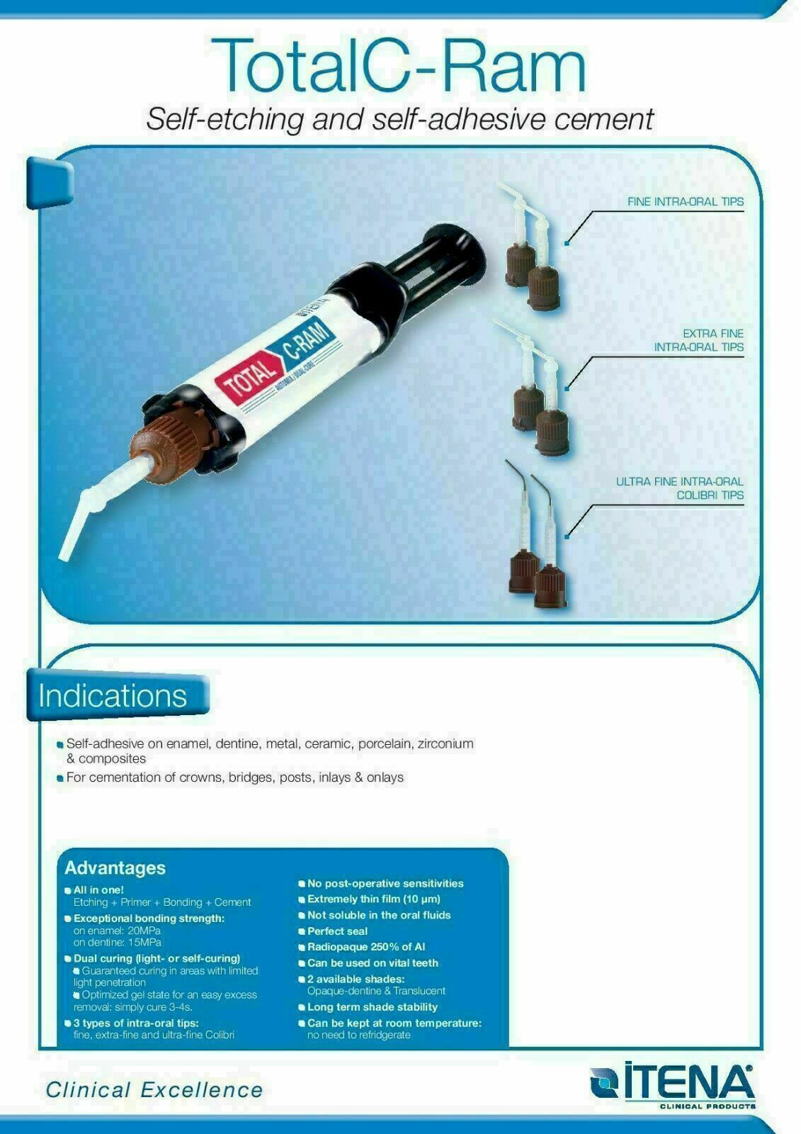ITENA Total C-RAM Dental Resin Cement Permanent Adhesive Crown Veneer ...