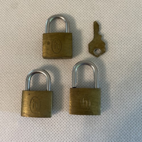 Vintage HARTMANN Brass Luggage Padlock Lock and Key Set Of 3 Locks 1 ...