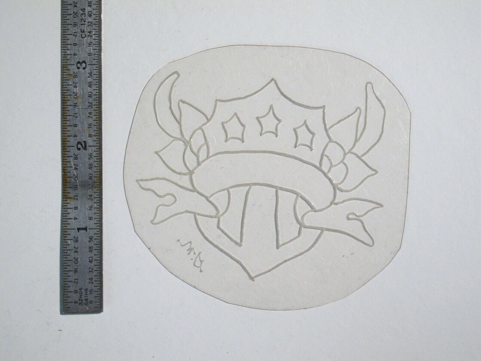 vtg 1960s 1970s Tattoo Flash acetate stencil Military Shield and Banner ...