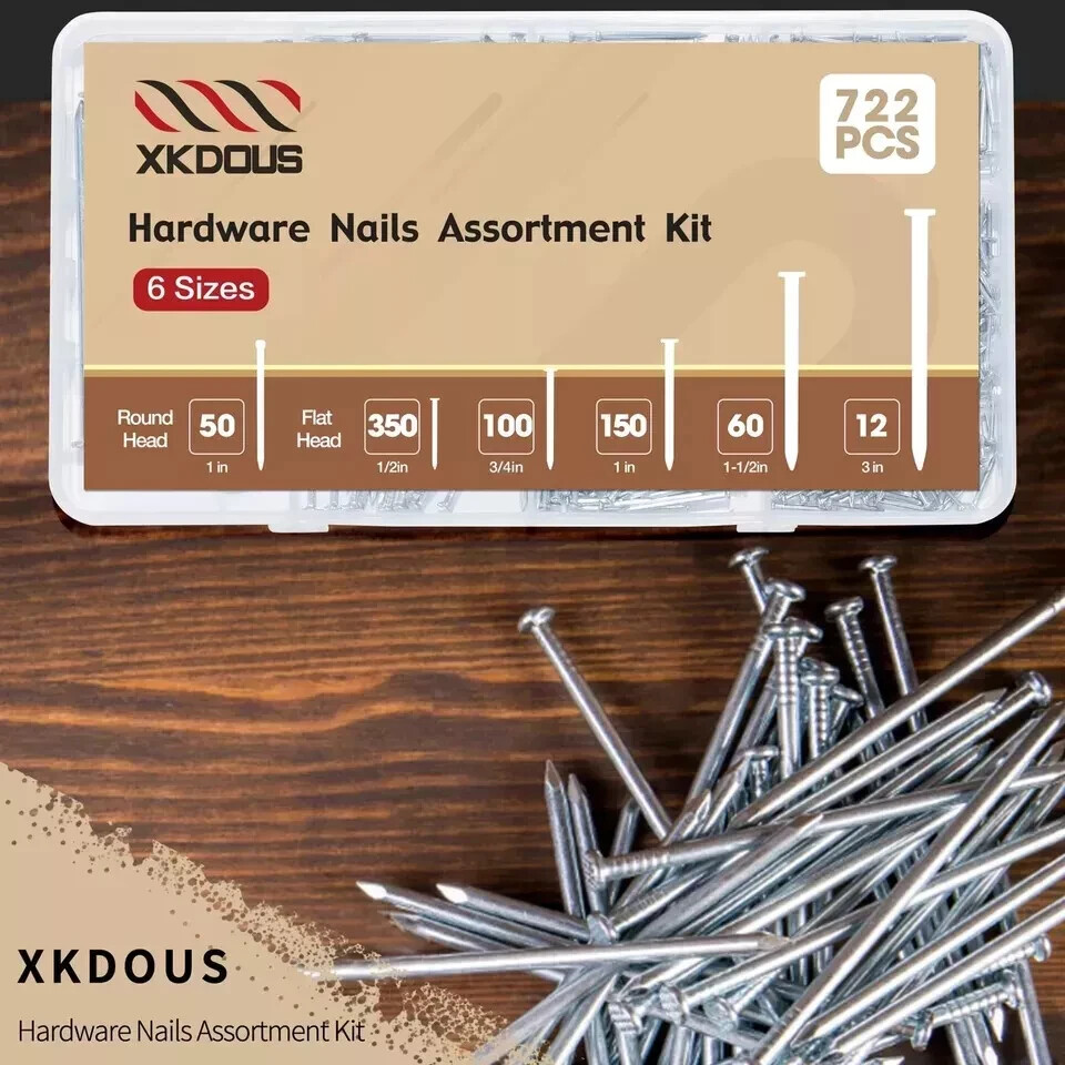 722Pcs Hardware Nails Up to 3"-Long Galvanized Nails, Small Nails,Wood ...