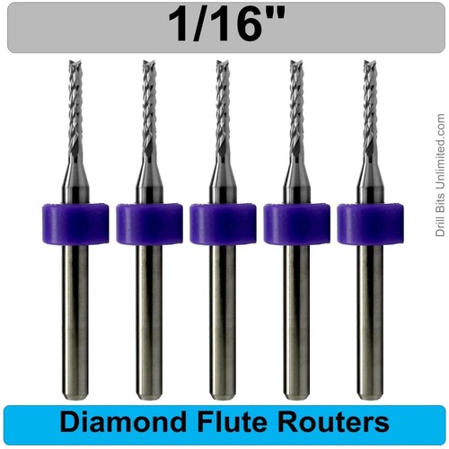 1/16" Router Bit Carbide Diamond Flute FIVE Pcs 1/8 Shank .315" Depth ...