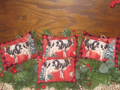 Christmas Decor 4 Cow Fabric Bowl Fillers Wreath Accents Handmade Gift ...