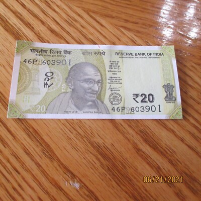 INDIAN Twenty RUPEE Note Bank Bill MAHATMA Gandhi BILL 20 RUPEE ...